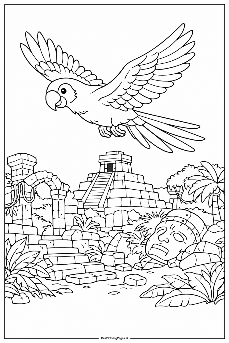 Parrot at ancient ruins Coloring Page - Free Printable ...