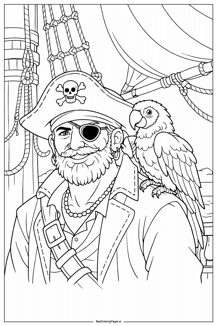 Parrot pirate ship scene Coloring Page - Free Printable ...