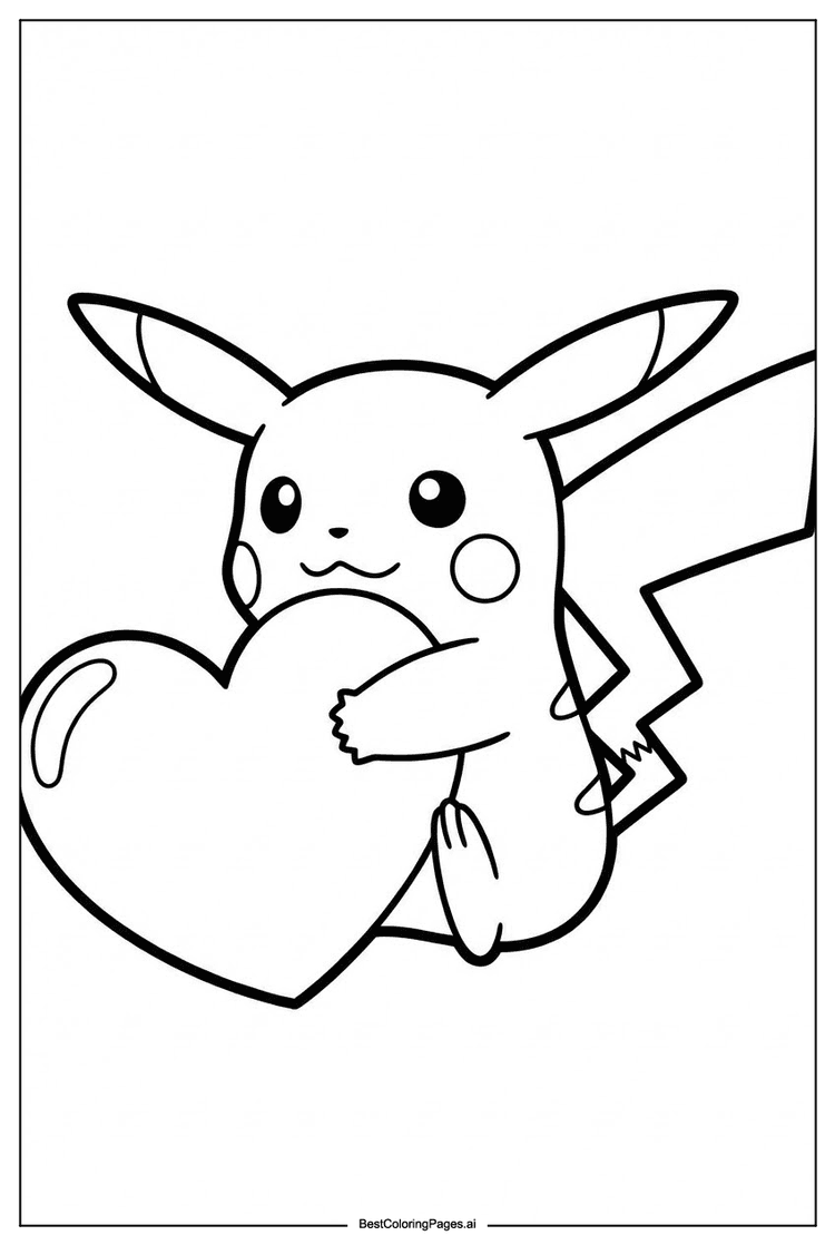 Pokemon hugging heart Coloring Page - Free Printable | BestColoringPages AI