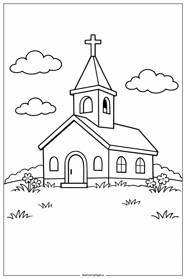 religion church scene Coloring Page - Free Printable | BestColoringPages AI