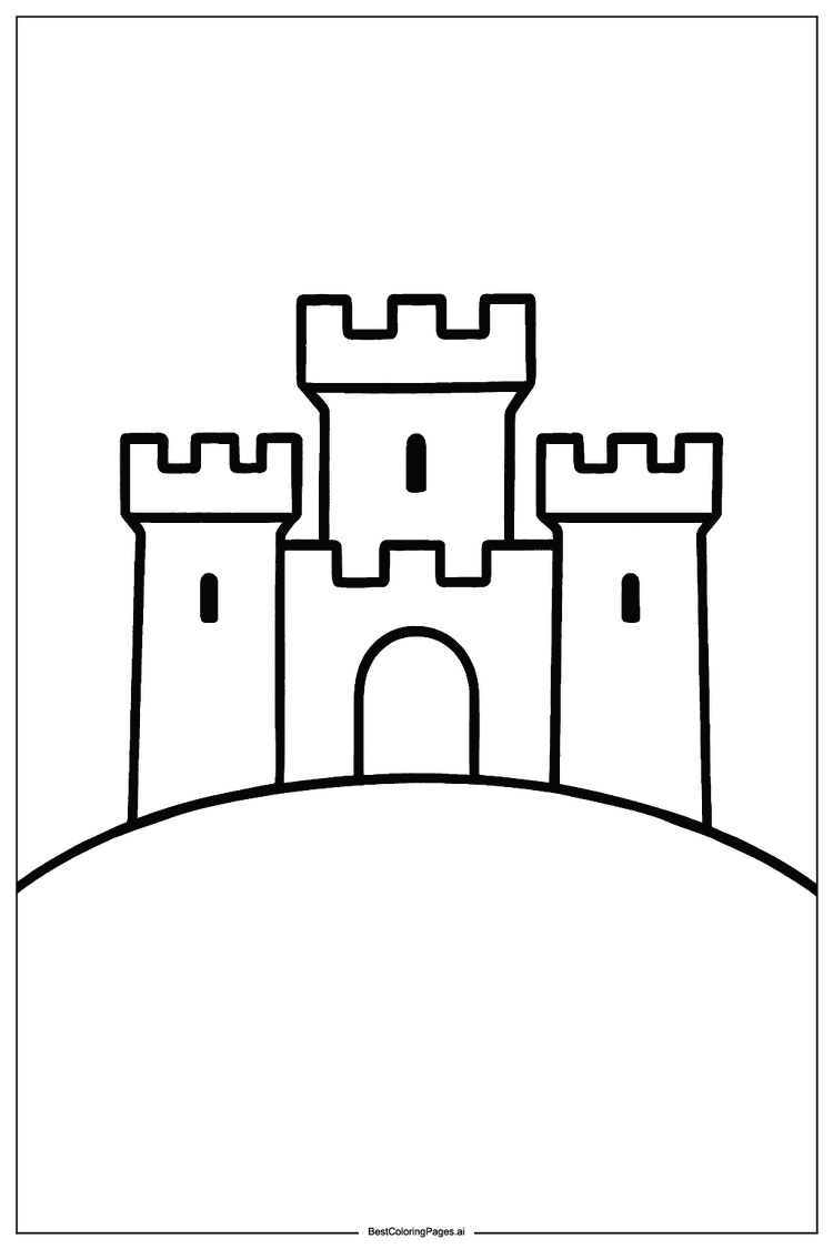 Small castle on hill Coloring Page - Free Printable | BestColoringPages AI