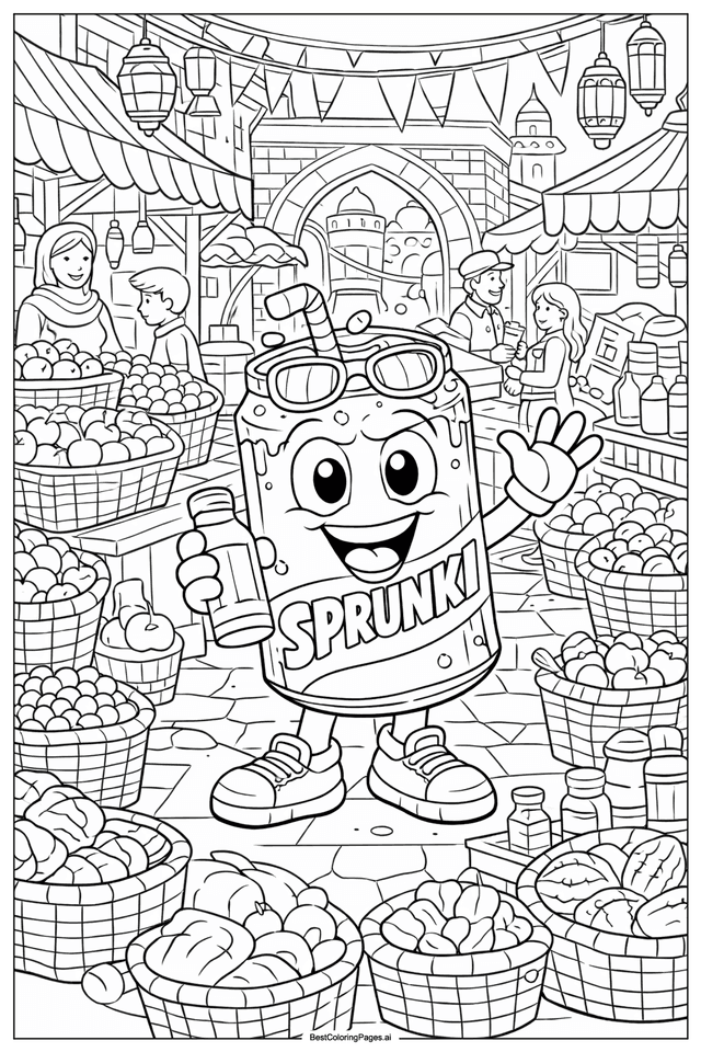 Sprunki at a busy marketplace Coloring Page - Free Printable ...