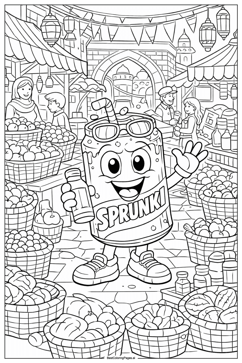 Sprunki at a busy marketplace Coloring Page - Free Printable ...