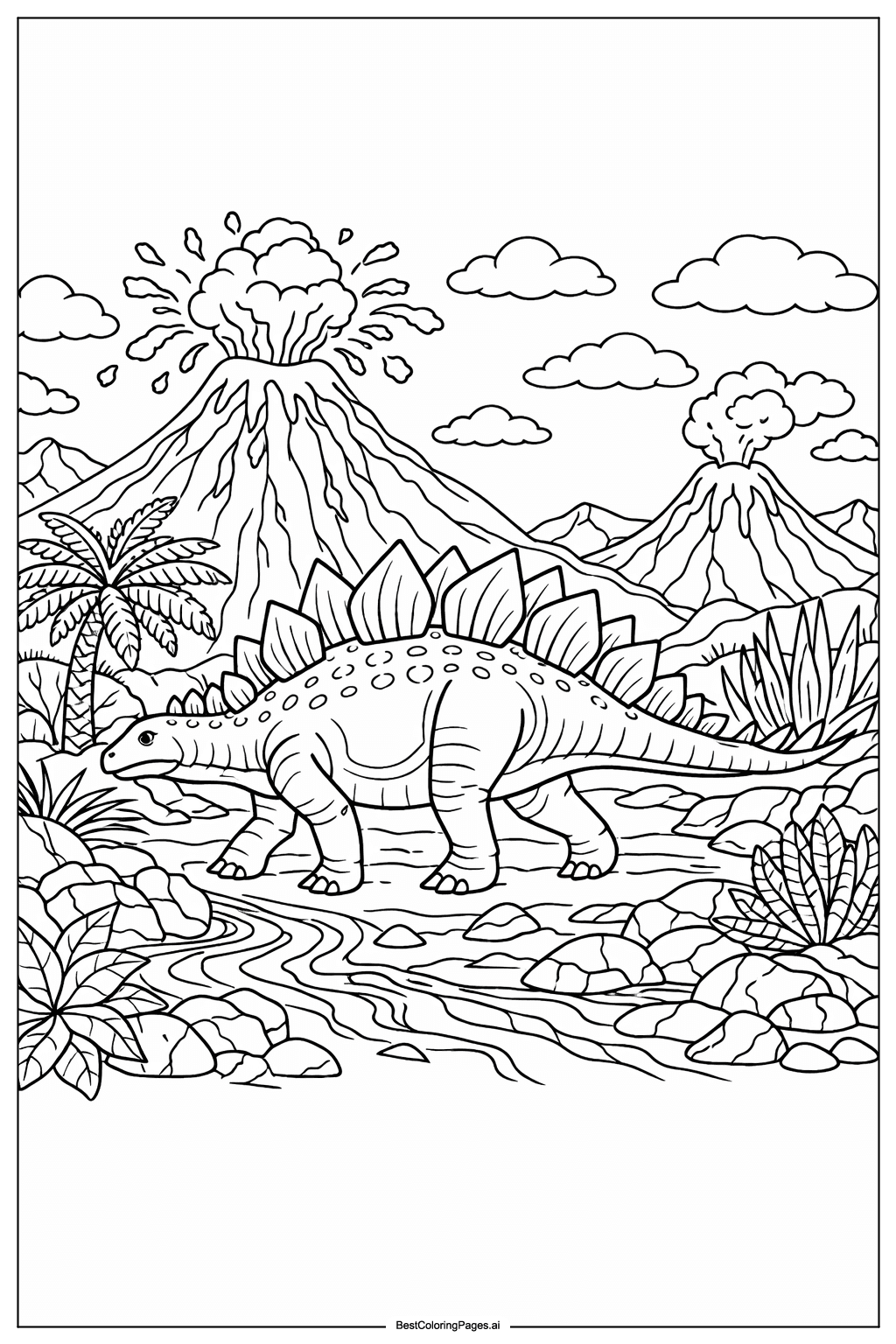Stegosaurus in volcanic land Coloring Page - Free Printable ...
