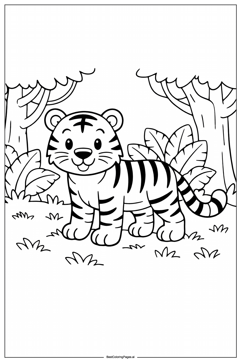 Tiger in jungle Coloring Page - Free Printable | BestColoringPages AI