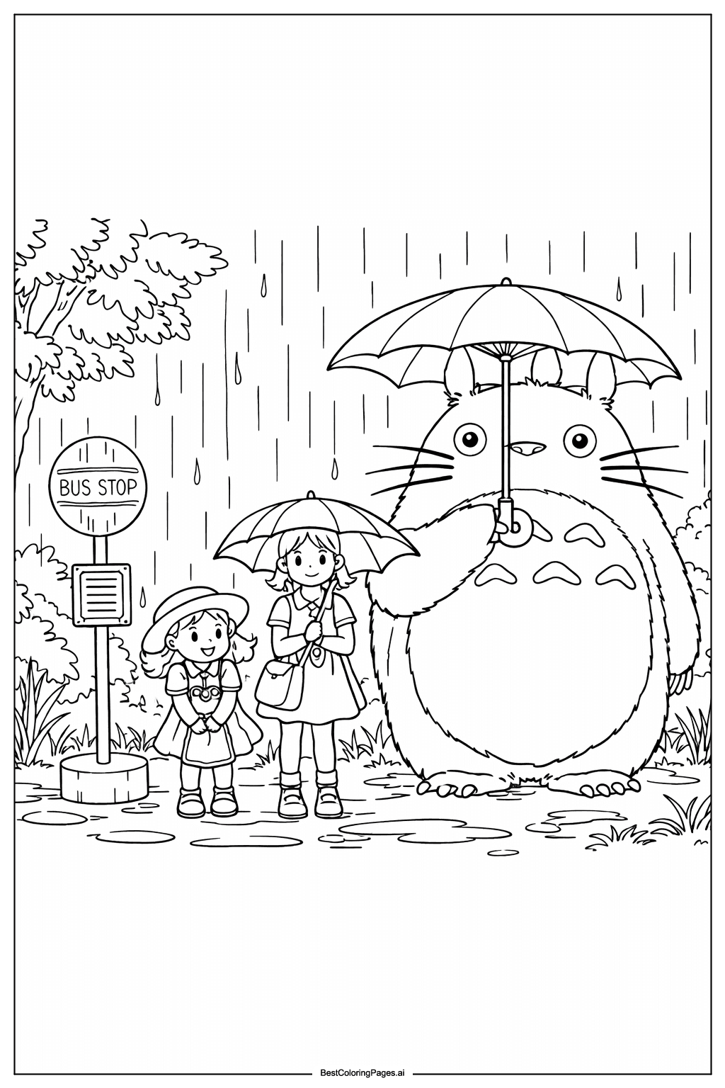 Totoro at the bus stop Coloring Page - Free Printable ...